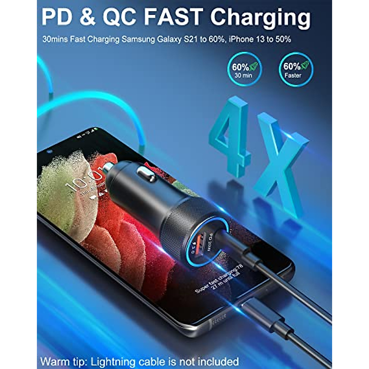 USB C Car Charger 2-Pack, Eversame 36W PD3.0 & QC3.0 Dual USB Fast Car Charger Adapter for Samsung Galaxy S22/S21/Google Pixel 6/iPhone 14/14 Pro Max/14 Pro/14 Plus/13/12/iPad Pro-6FT C-C Cable-Black