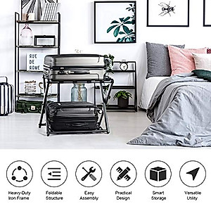 Tangkula Luggage Rack (Set of 2), Folding Metal Suitcase Luggage Stand, Double Tiers Luggage Holder with Shoe Shelf, Luggage Stand for Bedroom, Guest Room, Hotel