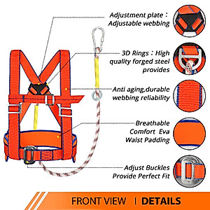 TRSMIMA Safety Harness Fall Protection - Half-Body Roofing Harness kit with 6 ft Lanyard and Padded Shoulder - OSHA/ANSI Compliant