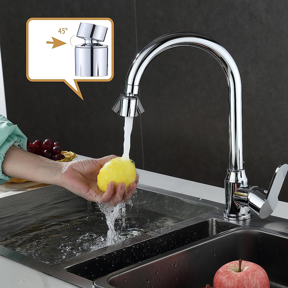 SNUTUYA Swivel faucet aerator（Heavy ）, Dual-function 2-Flow Sprayer Faucet Head, 360° large Angle Swivel kitchen sink aerator,kitchen 55/64 inch female thread faucet extender, Sink Aerator Chrome