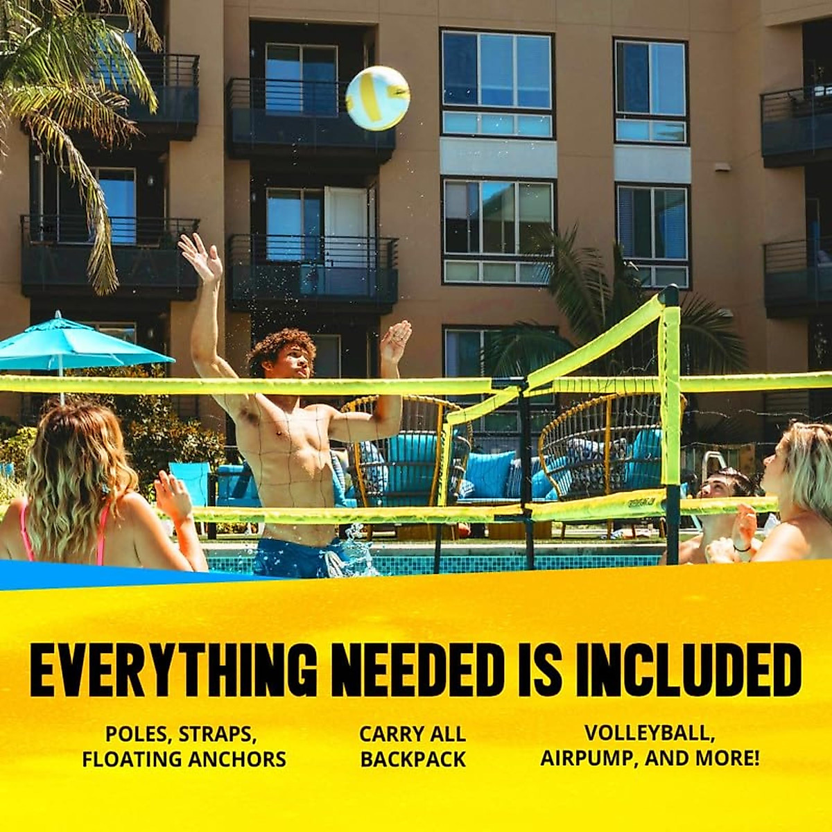 CROSSNET H2O Volleyball Pool Game for Adults and Family - Four Square Net Pool Game - Quick Assemble & Portable - Volleyball Set for Inground Pools - Perfect Pool Toys for Families W/Accessories