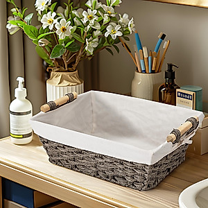 Baskets-Storage Baskets Wicker Storage Basket, Waterproof Wicker Basket with Handles, Toilet Paper Storage Basket, Hand-woven large storage basket, toys, toilet paper (2 pieces)