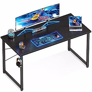 Casaottima 48 Inch Small Computer Desk for Home Office, Study Writing Table for Small Spaces, Simple Modern Desk with Headphone Hooks, Black