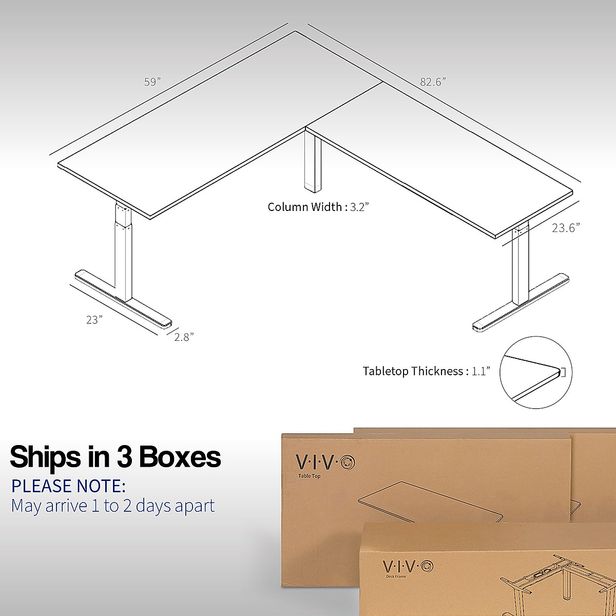 VIVO Electric Height Adjustable 83 x 60 inch Corner Stand Up Desk, 2 Dark Walnut Solid Table Tops, Black Frame, Memory Controller, L-Shaped Workstation, 3E Series, DESK-KIT-3E8D
