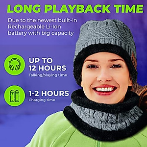 Bluetooth Beanie Wireless Hat with Scarf – Headphone Beanie Hat with Upgraded Bluetooth 5.0 - Wireless Beanie Bluetooth Hat for Women Men Teens - Warm Knitted Fleece Music Hat - Gorros con Bluetooth