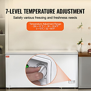 VEVOR Chest Freezer, 17.2 Cu.ft / 488 L Large Deep Freezer & 4 Removable Baskets, Freestanding Top Open Door Commercial Chest Freezers with Locking Lid, 7-Level Adjustable Temp, LED Lighting, 6 Wheels