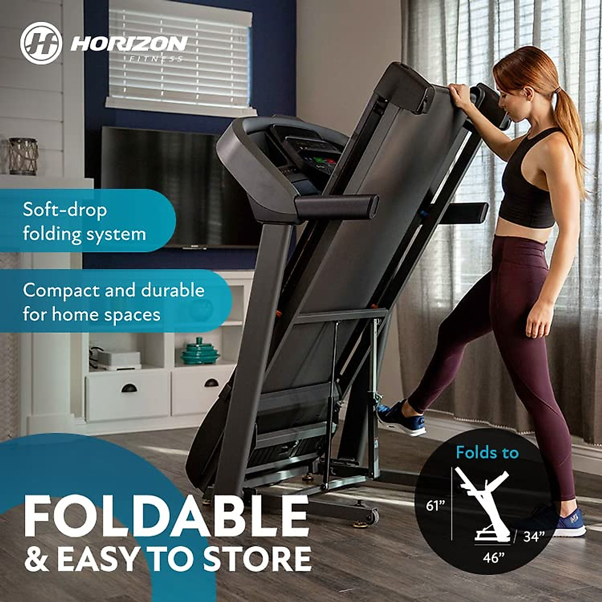 Horizon Fitness T101 Foldable Treadmill for Running and Walking with Bluetooth Connectivity, Incline, 300+ lbs Weight Capacity, Running Machine for Home Exercise