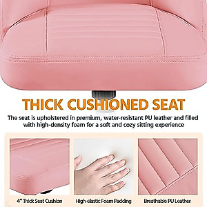 Yaheetech PU Leather Armless Office Chair Mid Back Desk Chair Computer Task Chair Modern Vanity Chair with Rolling Wheels, Metal Base Pink