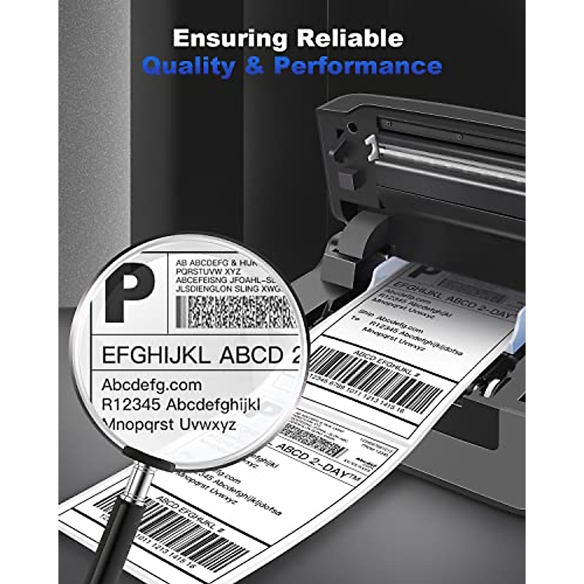 POLONO Shipping Label Printer Gray, 4x6 Thermal Label Printer for Shipping Packages, Commercial Direct Thermal Label Maker, Shipping Label, 4 x 6 Direct Thermal Labels, 220 Labels × 4 Rolls