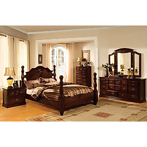 Furniture of America Scarlette Classic Four Poster Bed, Queen, Glossy Dark Pine