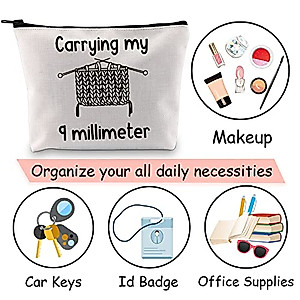JXGZSO Knitting Storage Bag Carrying My 9 Millimeter Crochet Makeup Bag Knit Gift For Knitter Lover