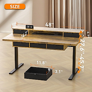 XINYAO Electric Standing Desk with 5 Drawers, 48 x 24 Inch Height Adjustable Stand Up Desk with Storage Larger Desktop Sit Stand Table for Office Home Workstation Gaming Working Studying