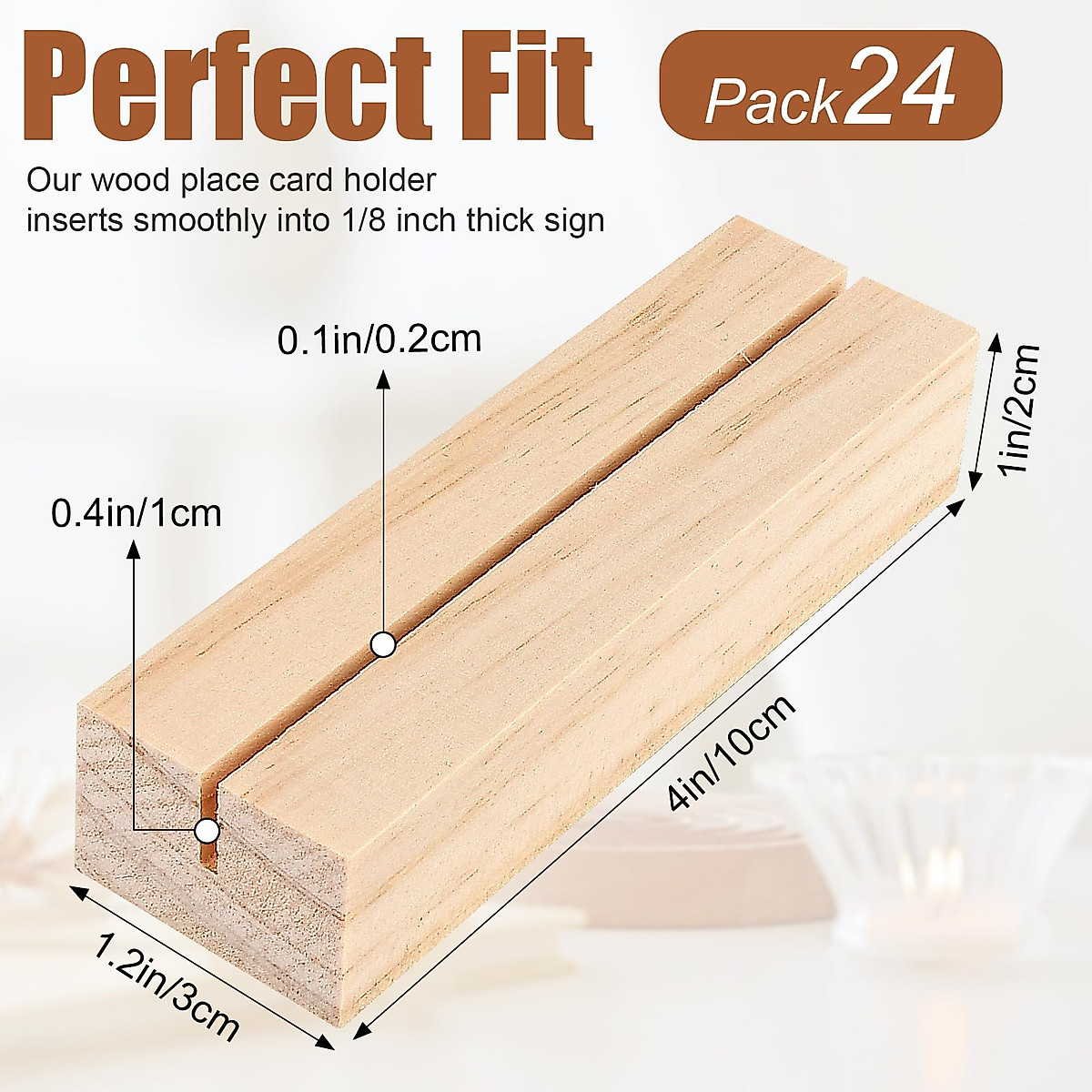 Boocalny 24PCS Wood Place Card Holder, Wooden Table Number Holders, Natural Sign Holders Stands, Picture Name Card Holder for Wedding, Retail Shop, Business Card Holders for Decoration, Events 4x1.2x1in