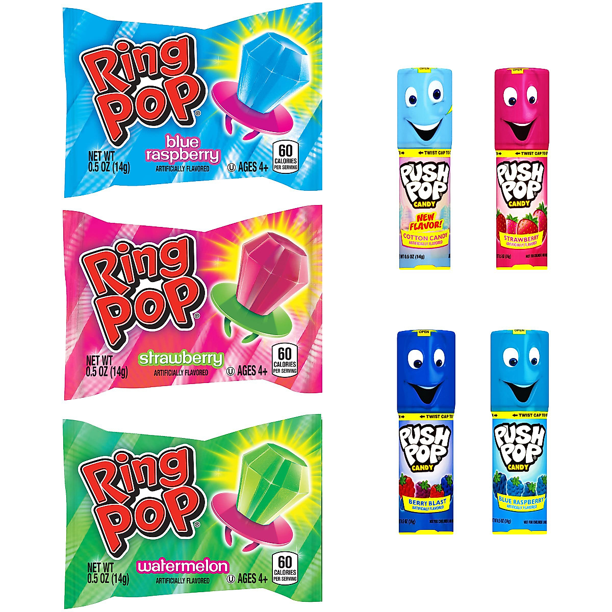 Ring Pop Push Pop 30 Count Summer Candy Box - Assorted Fruity Lollipop Candy Gift Box - Fun Candy For Birthdays, Party Favors, Pool Parties, 4th of July & Summer Fun - Summer Treats Loved by Kids