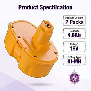 UTRBATT 2 Pack 4.6Ah DC9096 Replace for 18V Battery Compatible with Dewalt 18 Volt Battery XRP DC9096 DC9099 DC9098 DW9099 DW9098 Cordless Power Tools