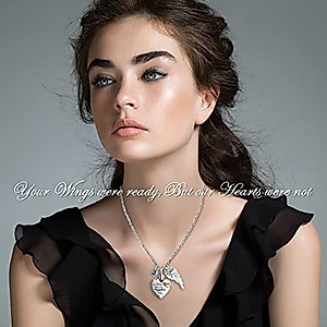 abooxiu Heart Urn Necklaces for Ashes with 12 Pcs Birthstones Cremation Necklace for Ashes Stainless Steel Cremation Jewelry for Son - Your Wings Were Ready, But My Heart Was Not