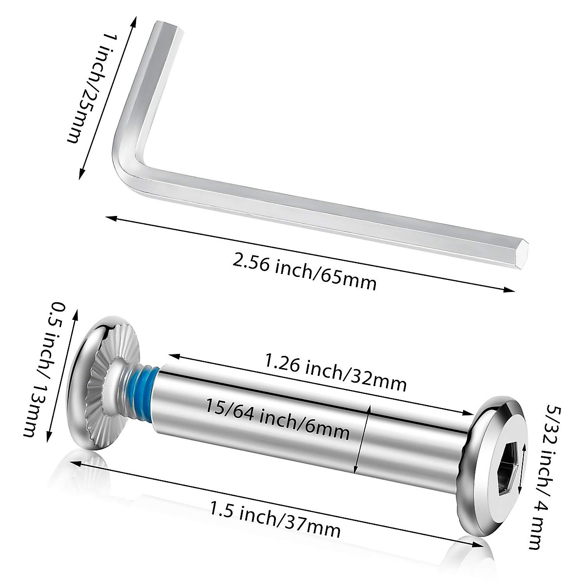 Hotop 20 Sets Skate Wheel Socket Screw Inline Roller Skate Screws Shaft Hex Socket Screw with 2 Pieces Installation Tool