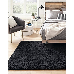 Rugs.com - Über Cozy Solid Shag Collection Rug – 9' x 12' Jet Black Shag Rug Perfect for Living Rooms, Large Dining Rooms, Open Floorplans