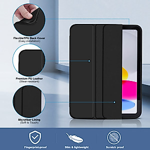 Tasainu iPad 10th Generation Case, New iPad 10.9 Inch 2022 Case with Soft TPU Back Cover, ipad 10 Case with Pencil Holder, Support Auto Wake/Sleep, Black
