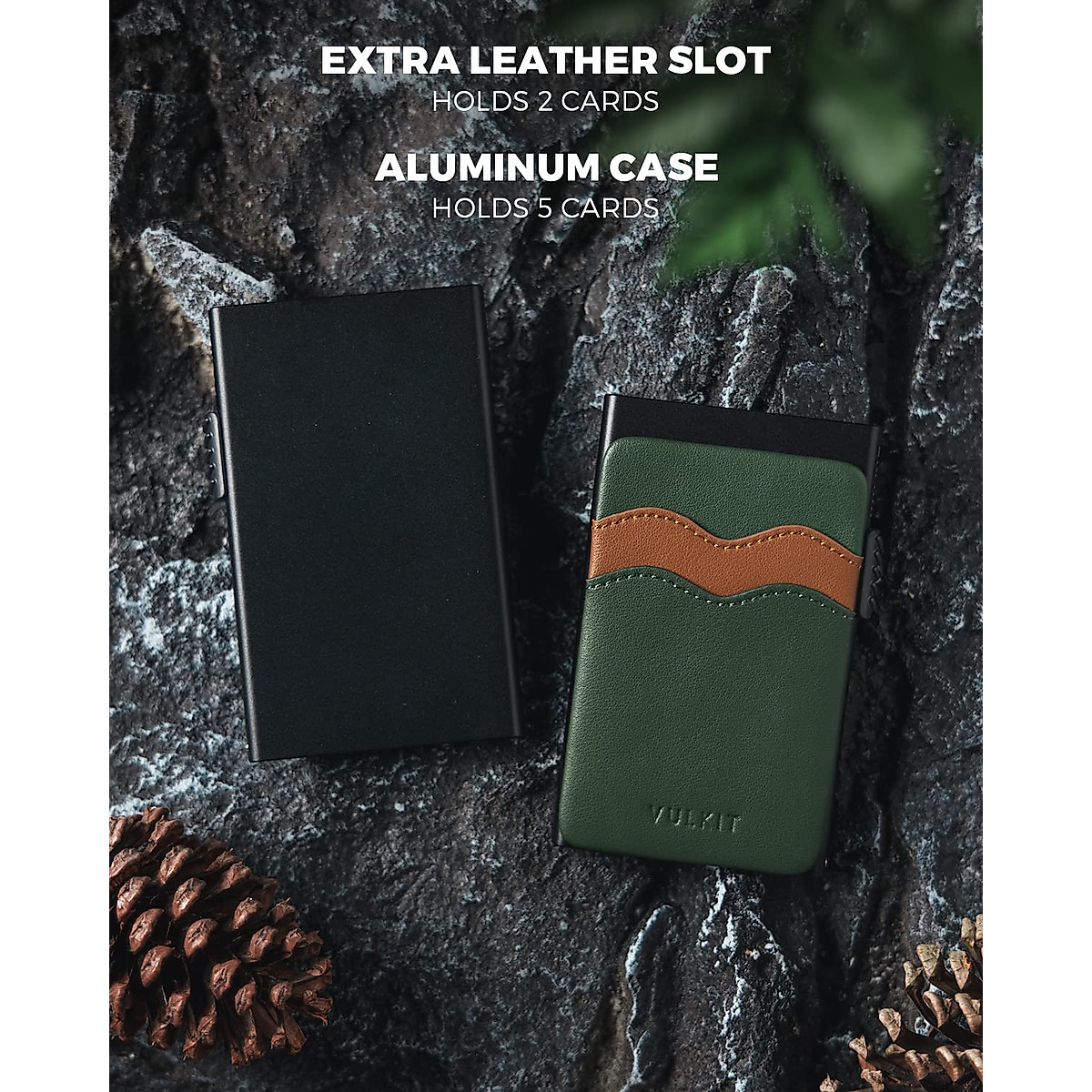 VULKIT Credit Card Holder Minimalist Slim Pop Up Wallet with Leather Slots RFID Blocking for Men and Women Holds 7 Cards and Notes Green