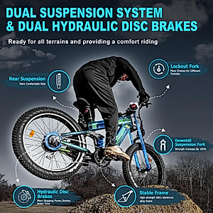 FREESKY 2025 Upgraded Dual Battery 48V 41AH Peak 2500W Motor 90-160 Miles Long Range Electric Bike for Adults 38MPH+ 26" Fat Tire Full Suspension EBike with Dual Hydraulic Brakes