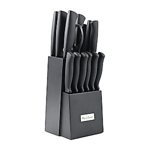 knife set black for Kitchen with Block, Kitchen Knife Sets 16 Piece Kitchen Knives for Chopping, Slicing, Dicing&Cutting,Dishwasher Safe,6 Steak Knives