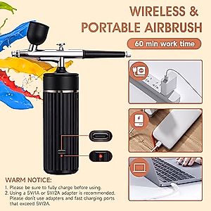 Cordless Airbrush Kit Rechargeable Airbrush Compressor 23-48PCI for Art Painting,Cake Airbrush Decorating, Crafts, Model Painting, Air Brush Painting, Nail Airbrush Machine