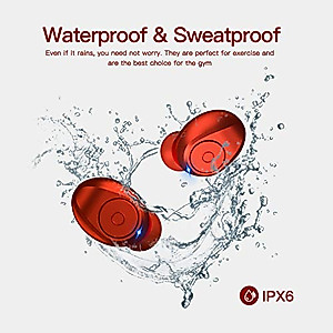 Bluetooth 5.0 Wireless Earbuds Super Portable True Wireless Stereo Headphones in Ear Deep Bass Built in Mic IPX6 Waterproof with Charging Case (Only 50g) 40H Playtime for Workout Running (Red)