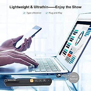 Presentation Clicker Type C/USB A 2 in 1 PowerPoint Remote Control Wireless Presenter with Hyperlink & Volume Control Receiver PPT Slide Clicker for Mac/Win/Computer/Laptop(Battery Include)