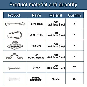 Hokimder 66 Pcs M6 Awning Attachment Set, Heavy Duty Sail Kit for Sun Shade Sail Installation, 304 Stainless Anchor Turnbuckles Sun Shade for Garden Courtyard Outdoors Replacement