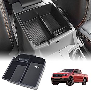 Vesul Compatible with Ford Ranger 2019 2020 2021 2022 2023 Accessories Center Console Organizer Storage Tray Armrest Secondary Box ABS Tray Insert Interior Organizer Glove Pallet