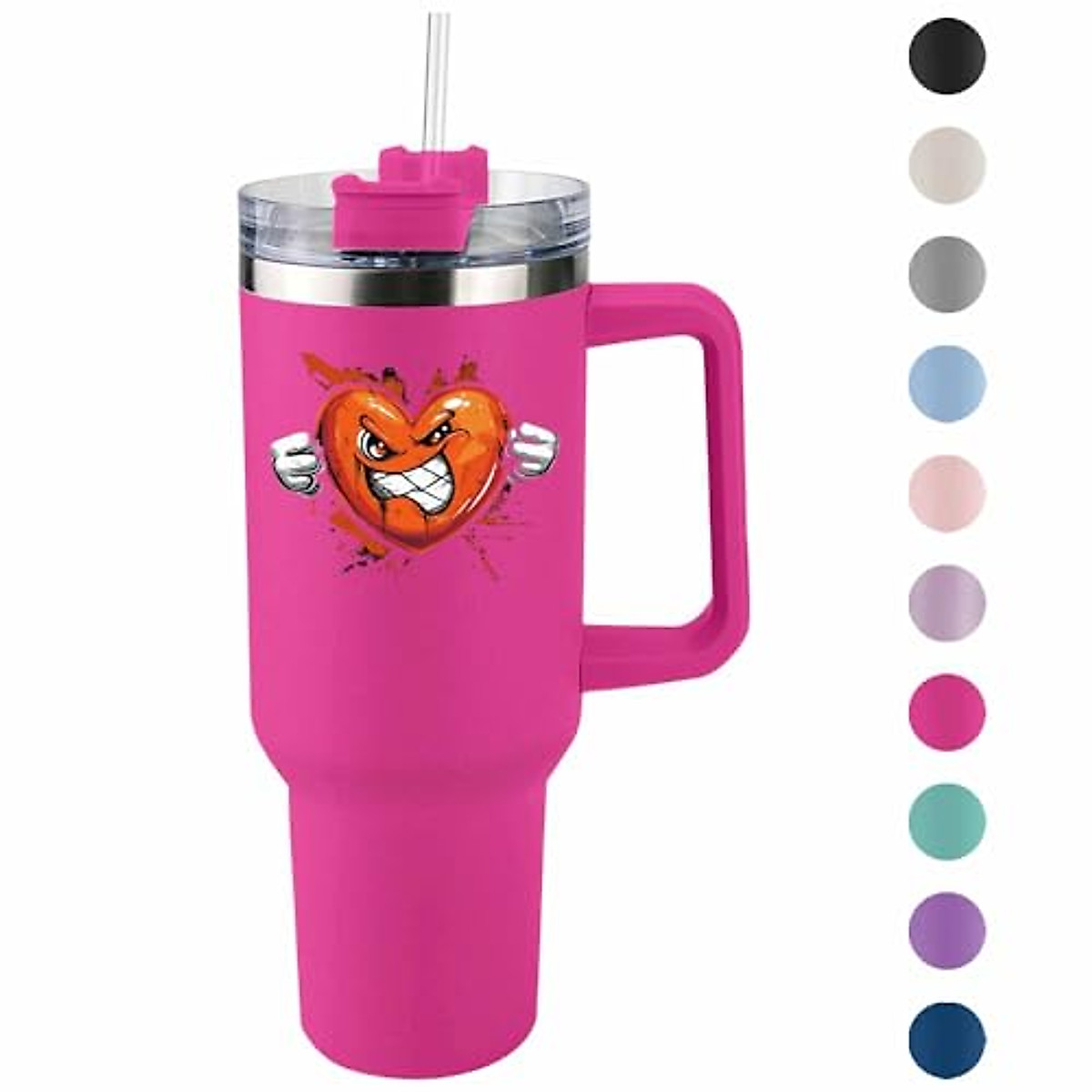40 Oz Insulated Tumbler with Handle and Straw,Love Heart Shape Stainless Steel Vacuum Insulated Travel Mug,Leak-proof Water Bottle Iced Coffee Cup,Cartoon Graffiti Art