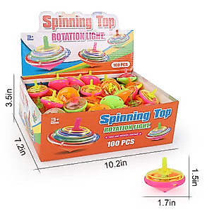 100 Pieces LED Light Up Flashing Mini Spinning Tops with Gyroscope - Kids Novelty Bulk Spin Toys Party Favors Bundle Pack Multicolored