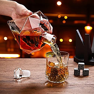 Whiskey Decanter, Diamond Decanter, Glass Liquor Decanter with Wooden Holder for Bourbon, Liquor, Rum, Bourbon, Scotch, Great Gifts for Men Glass Decanter with Airtight Stopper - 850ml/27OZ