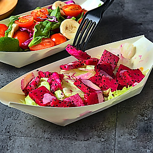 GACATA Natural Disposable Wood Leaf Boats Wooden Serving Boat, For Food Display Convenient Plates Dishes Take Out Trays Party Home Dinner (8 inch 100pcs)