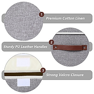 Lucky Monet Collapsible Storage Bins with Lids & PU Leather Handles - PP Plastic Board Washable Linen Fabric Storage Box, Foldable Storage Cubes for Organizing Home Bedroom Closet Office (Large, Gray)