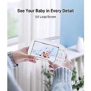 Konnek Stein Baby Video Monitor, Baby Monitor with Camera and Audio 720P HD Resolution, 5.5" Display, Remote Pan/Tilt/Zoom, Two Way Audio, Night Vision, Lullabies, Room Temperature, for New Parents