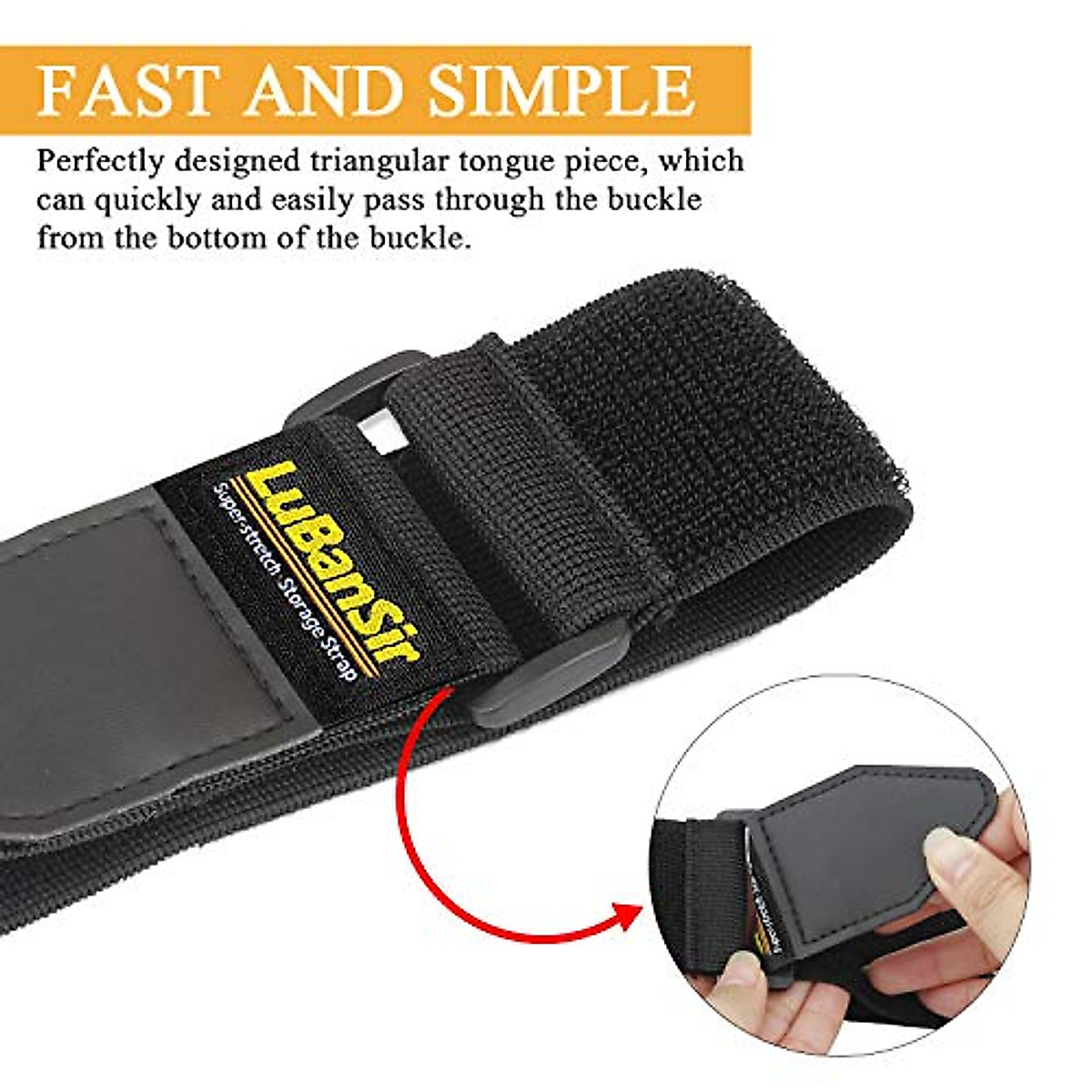 LuBanSir Cinch Straps - 2" x 18" (6 Pack) Elastic Hook and Loop Storage Straps with Buckle for Bicycle, Truck, Boat and More for Extension Cords, Ropes, Hoses Organization - Black