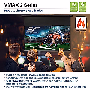 Elite Screens VMAX2, 120-inch 16:9, Wall Ceiling Electric Motorized Drop Down HD Projection Projector Screen, VMAX120XWH2