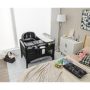 BABY JOY 4 in 1 Pack and Play, Portable Baby Playard with Bassinet & Diaper Changing Table, Infant Bassinet Baby Crib Activity Center with Toys & Oxford Bag from Newborn to Toddlers (Dark, Classic)