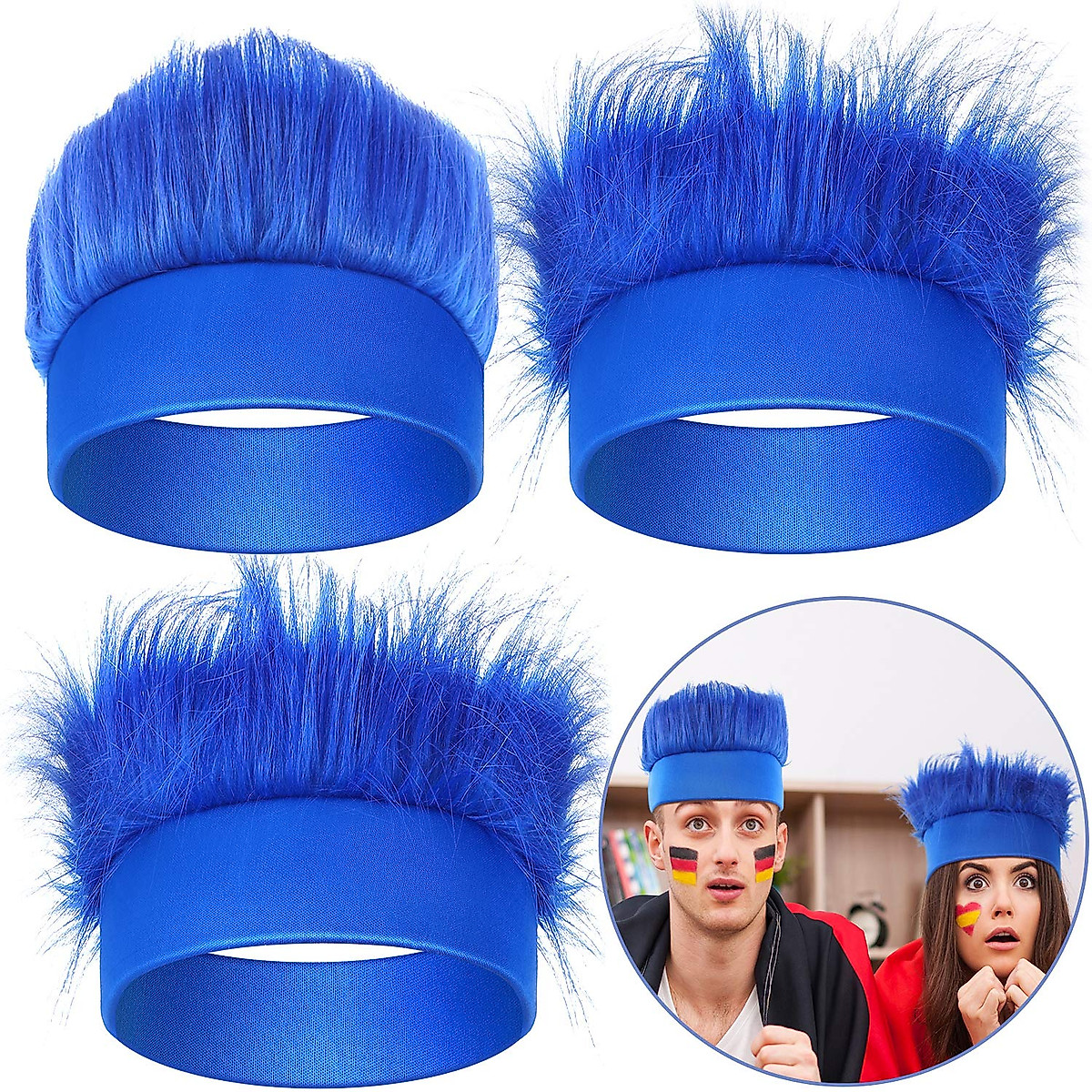 WILLBOND 3 Pack Blue Hairy Headband Troll Hair Headband Halloween Costume Party Accessory
