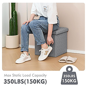 B FSOBEIIALEO Storage Ottoman, Faux Leather Footrest Seat, Ottoman with Storage Cube Toy Box Chest, 15"x15"x15" (Grey, Medium)