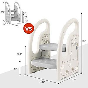 Onasti Toddler Step Stool for Bathroom Sink, Adjustable 2 Step Stop for Kids with Handles, Toilet Stool Potty Training, Plastic Ladder Toddler Helper Stool for Bedroom Kitchen Counter Grey White