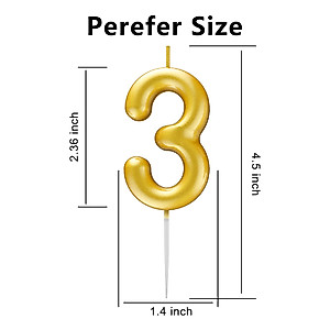 Gold Number 3 Candle Happy Birthday 3D Number Candles for Birthday Cake Party Decoration Wedding Anniversary Celebration Supplies