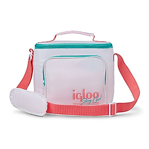 Igloo 90s Retro Collection Square Lunch Box Cooler with Front Pocket and Adjustable Strap, White