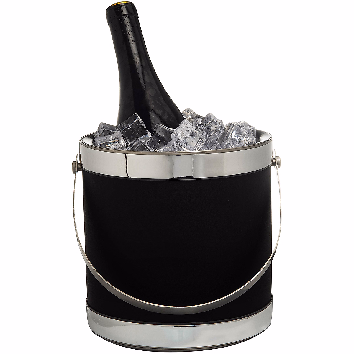 Hand Made In USA Black Wrap Double Walled 3-Quart Insulated Ice Bucket With Ice Tongs (Leatherette Collection)