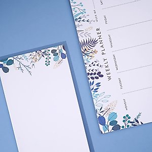 Weekly Planner Notepad Tear Off Set of 2 Weekly Calendar Pad 52 Undated To Do List Notepad Sheets Desk Planner Planning Pads Productivity Tracker for Work Goals Notes Schedule Ideas, Floral Blue