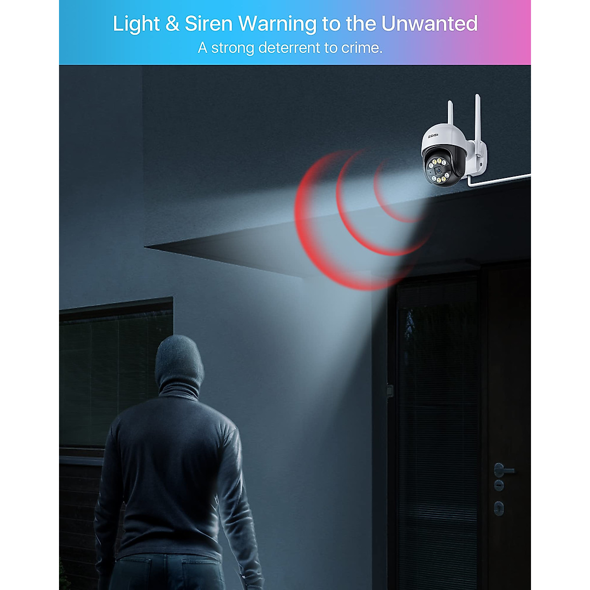 ZOSI 2pack C289 2K WiFi PTZ Security Camera,Person Vehicle Detection,Auto Tracks Human,2 Way Audio,Night Vision,Floodlight Siren,3MP Pan/Tilt Outdoor Indoor Cam,SD Card & Cloud Storage,5X Digital Zoom