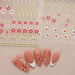 JMEOWIO 9 Sheets Flower Nail Art Stickers Decals Self-Adhesive Pegatinas Uñas Spring Summer Floral Line Nail Supplies Nail Art Design Decoration Accessories