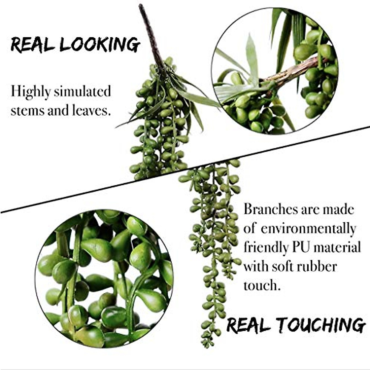 Meiliy 4pcs Artificial Succulent Plants Hanging Succulent Plants Faux Succulents Unpotted Branch String of Pearls Plant for Home Kitchen Office Wedding Garden Craft Art Indoor Decor